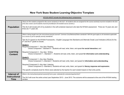New York State Student Learning Objective Template - Engage Erie 2