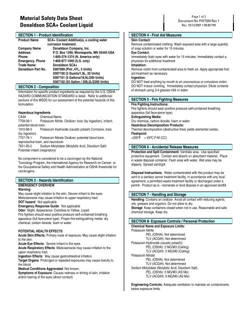 Material Safety Data Sheet Donaldson SCA+ Coolant Liquid