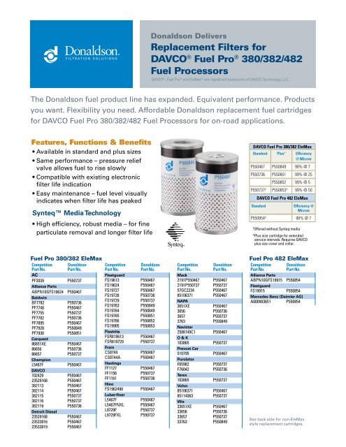 Replacement Filters for DAVCO Fuel Pro 380/382 - Donaldson ...