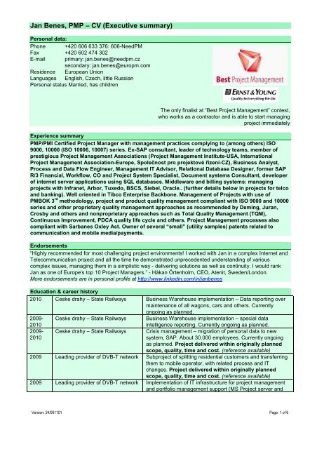 Jan Benes, PMP – CV - europm.com