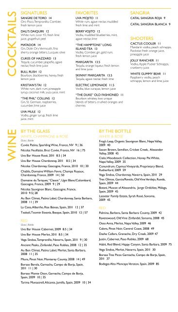 Drinks Menu - The Patina Group