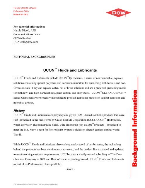 UCON Fluids and Lubricants - The Dow Chemical Company