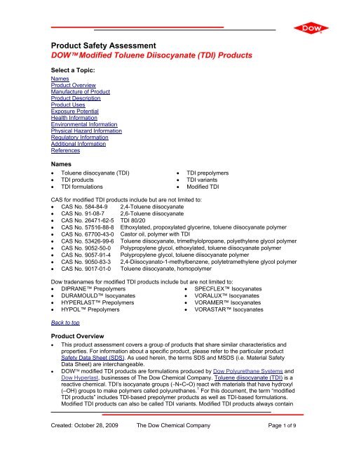 (TDI) Products - The Dow Chemical Company
