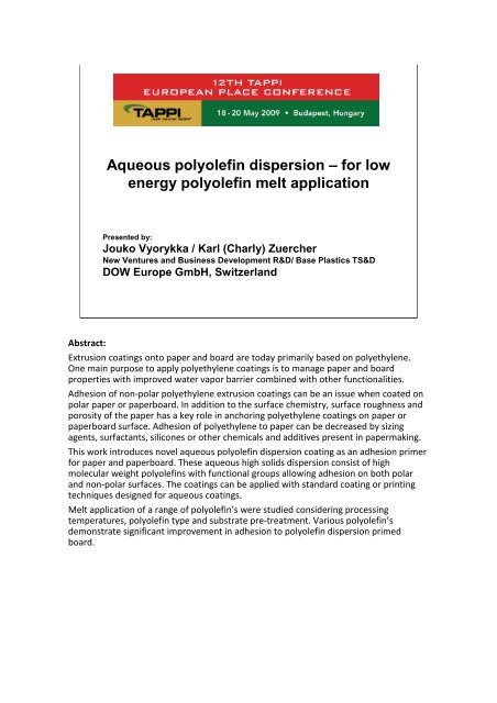 Aqueous polyolefin dispersion - The Dow Chemical Company