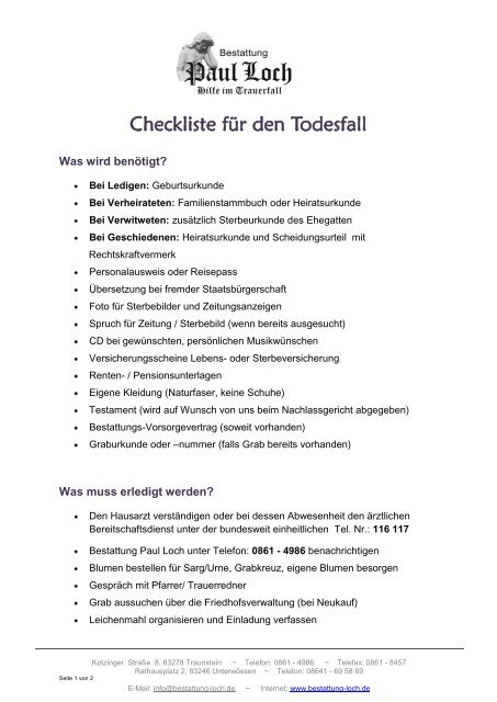Checkliste Bestattung Nach Tod – JVTP