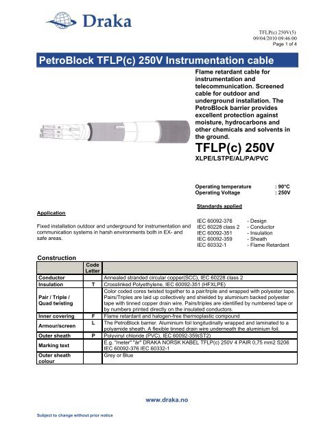TFLP(c) 250V - Draka norsk kabel