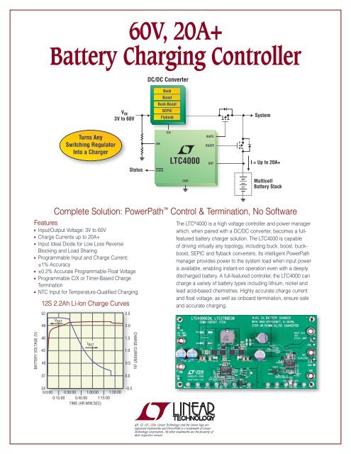 LTC4000 - 60V, 20A+ Battery Charging Controller - Linear Technology