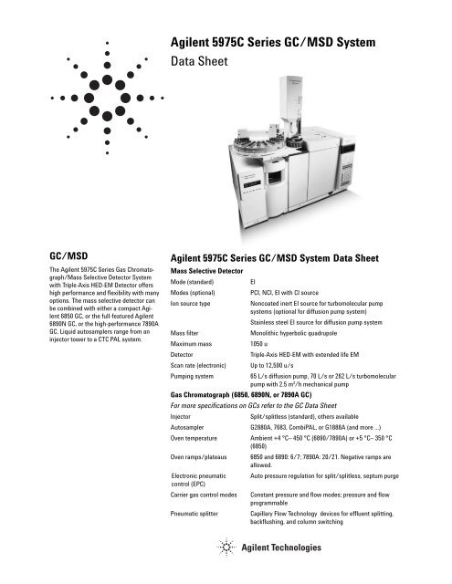 Agilent 5975C Series GC/MSD System Data Sheet