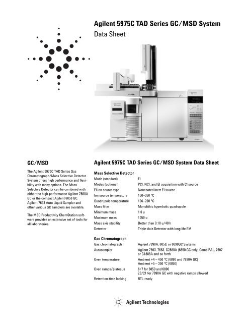 Agilent 5975C TAD Series GC/MSD System Data Sheet