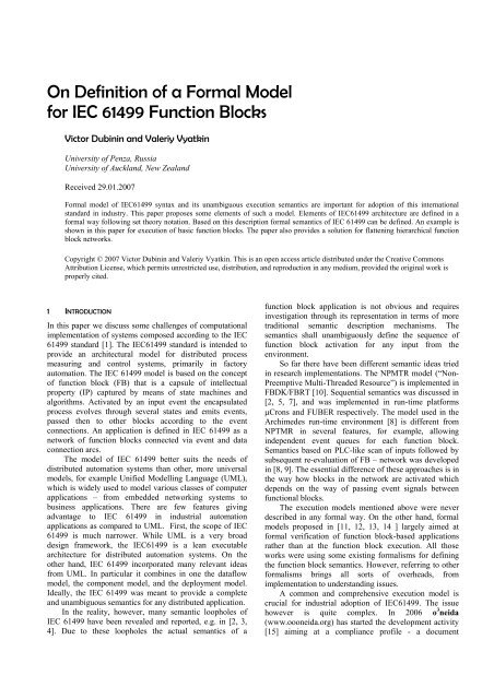 On Definition of a Formal Model for IEC 61499 Function Blocks