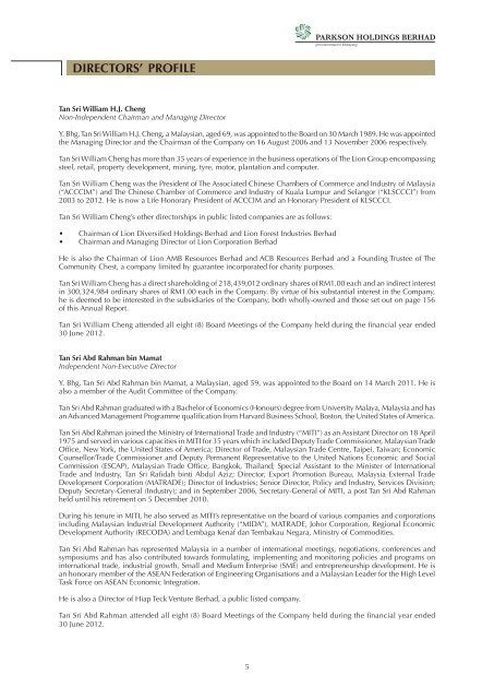 DIRECTORS' PROFILE - The Lion Group