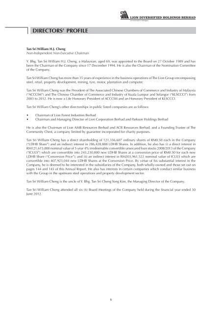 DIRECTORS' PROFILE - The Lion Group