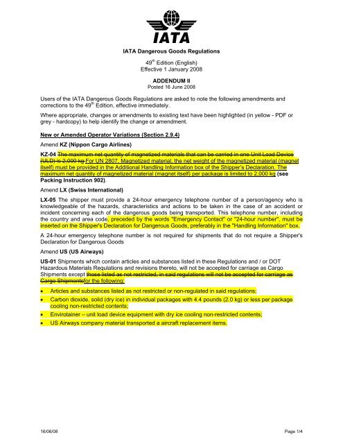 IATA Dangerous Goods Regulations 49th Edition (English ... - DGZfP