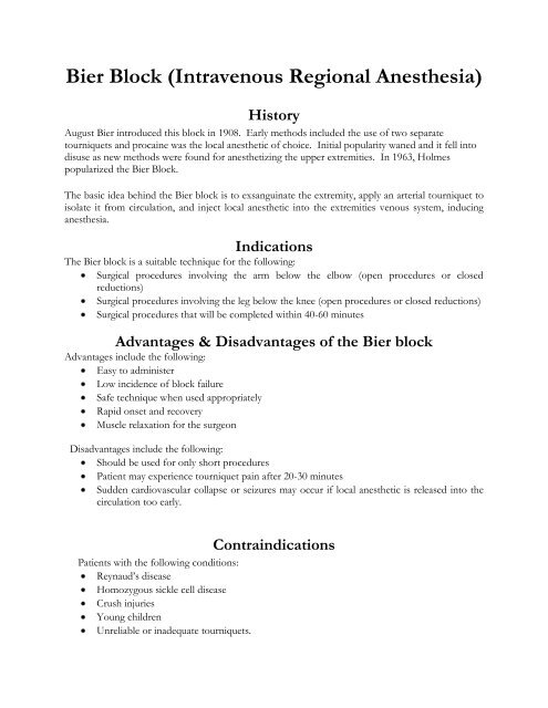 Bier Block (Intravenous Regional Anesthesia)