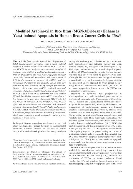 Modified Arabinoxylan Rice Bran (MGN-3/Biobran) Enhances Yeast ...