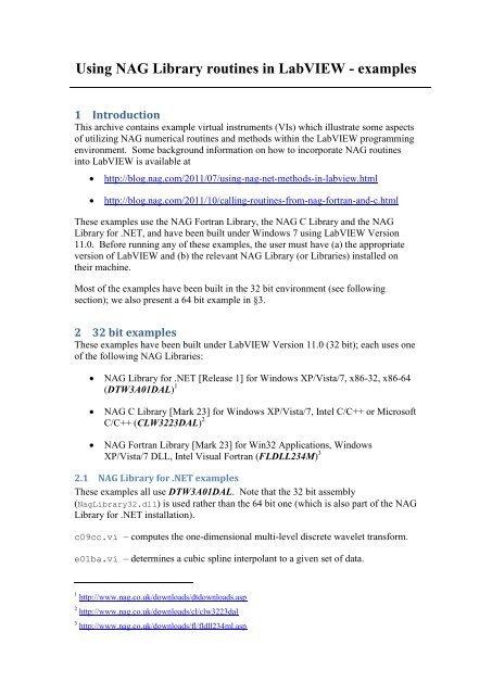 Using Nag Library Routines In Labview Examples 