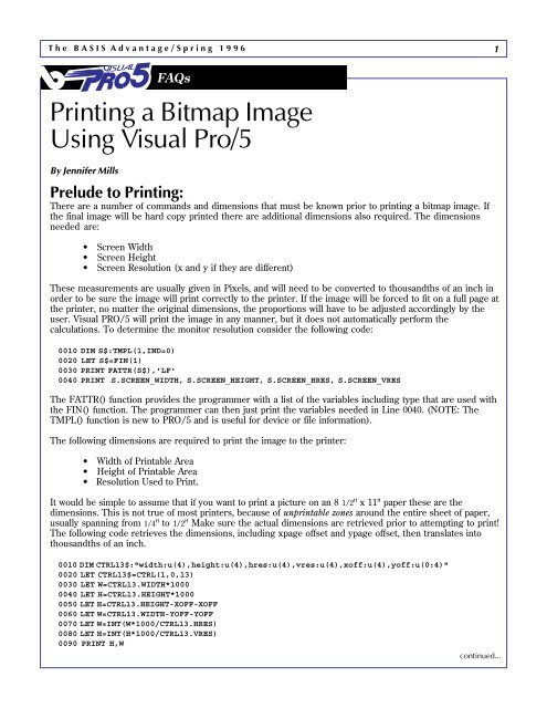 Printing a Bitmap Image Using Visual Pro/5