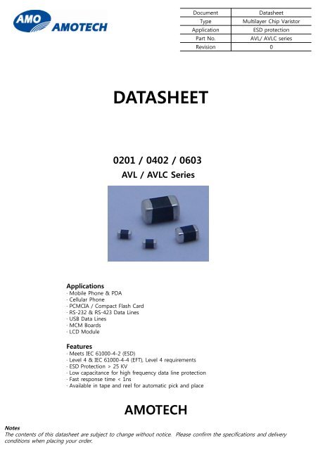 AVLC 0201 series Ultra Compact Size Multilayer Chip ... - AMOTECH