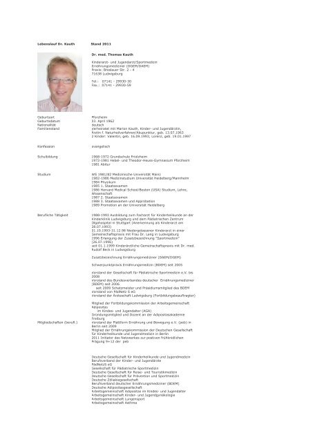 Page 1 Lebenslauf Dr. Kauth Stand 2011 Dr. med. Thomas Kauth ...