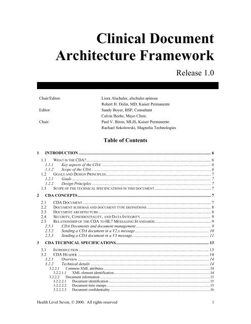 Clinical Document Architecture Framework