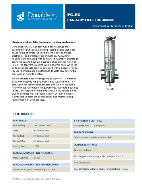 PG-EG process filter housings - Donaldson Company, Inc.