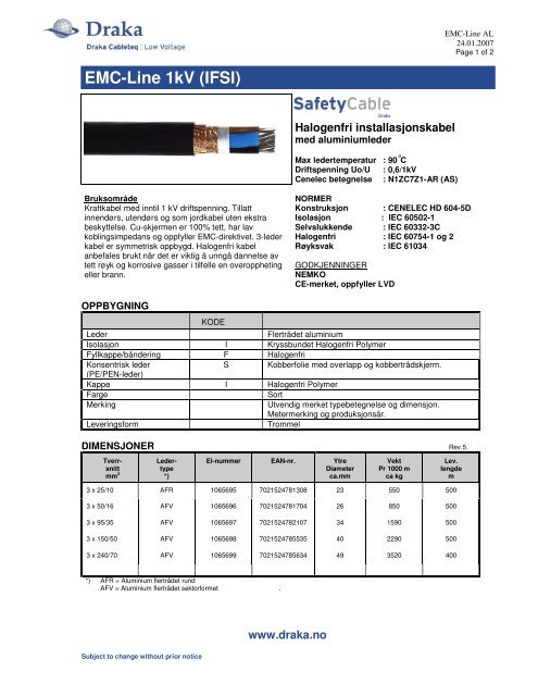 EMC-Line 1kV (IFSI) - Draka norsk kabel