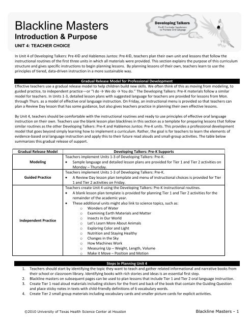 Blackline Masters - Children's Learning Institute