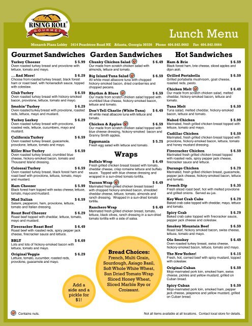 Lunch Menu - Rising Roll Gourmet