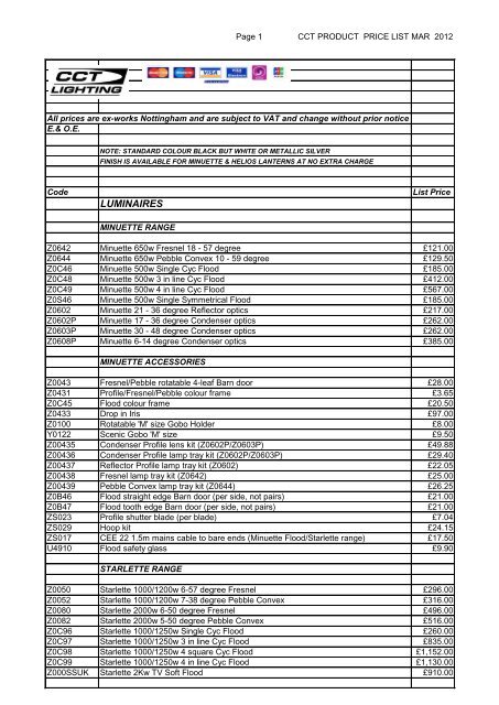 price list - CCT Lighting