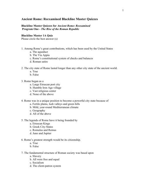 Ancient Rome: Reexamined Blackline Master ... - Ambrose Video