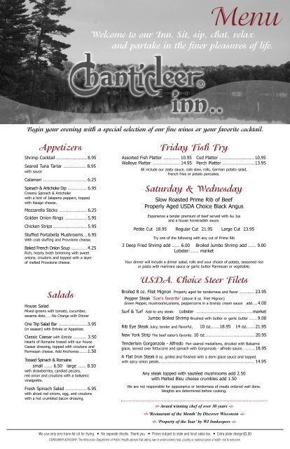 Menu - The Chanticleer Inn