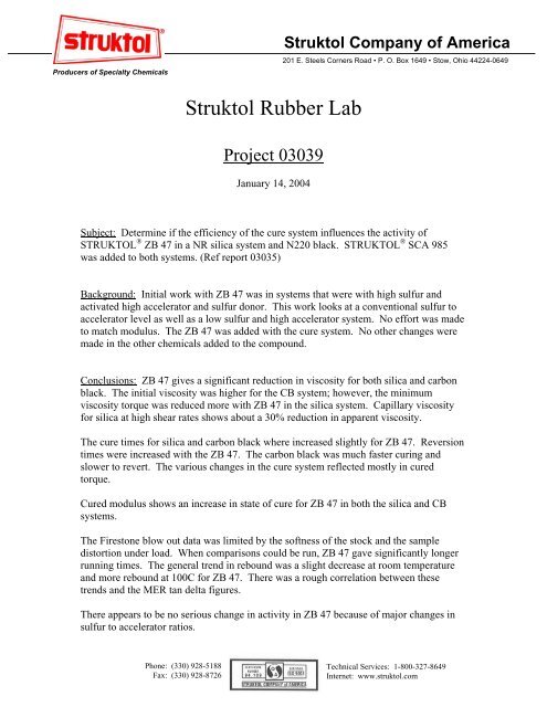 ZB 47 in a NR Compound with Silica/Black in Varied Cure ... - Struktol