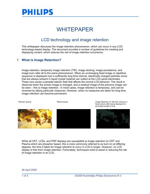 LCD Technology and Image Retention - Philips 3D Solutions LCD Technology and Image Retention - Philips 3D Solutions