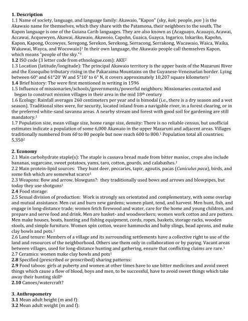 Akawaio - DICE, Database for Indigenous Cultural Evolution