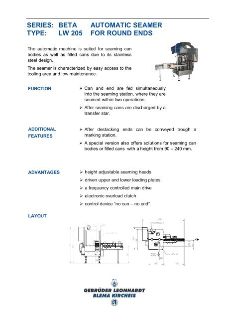 series: type: beta lw 205 automatic seamer for ... - Blema Kircheis