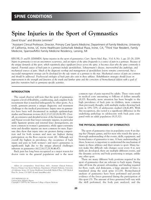 Spine Injuries in the Sport of Gymnastics