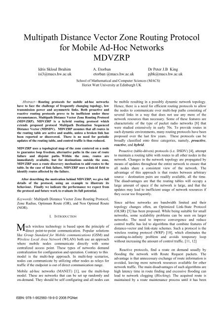 Multipath Distance Vector Zone Routing Protocol for Mobile Ad-Hoc ...