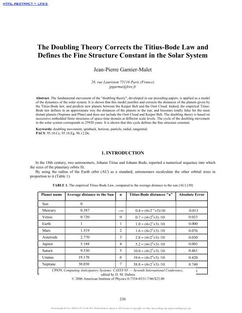 The Doubling Theory Corrects the Titius-Bode Law and Defines the ...
