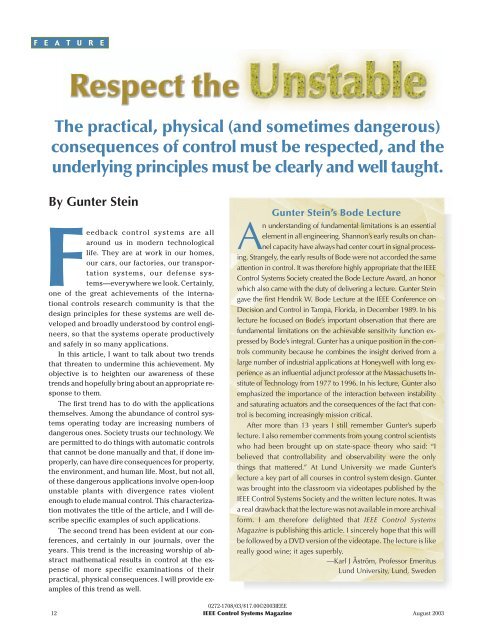 Respect the unstable - Control Systems Magazine, IEEE