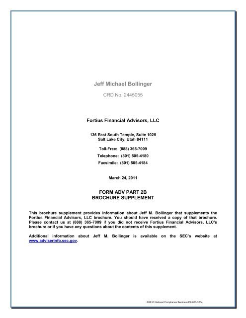 Jeff Michael Bollinger - Fortius Advisors