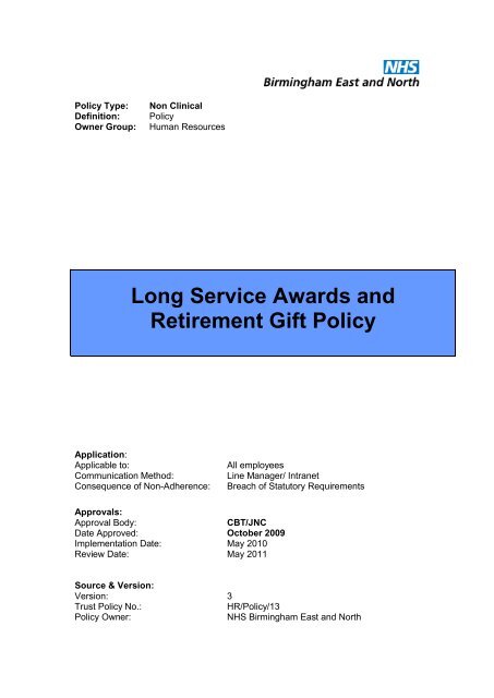 Long Service Awards and Retirement Gift Policy - BPCSSA