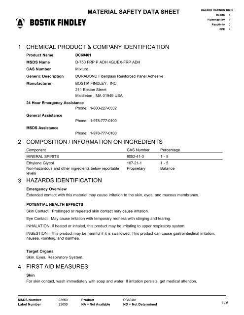 Durabond D750 FRP Ad.. - The Cronin Company