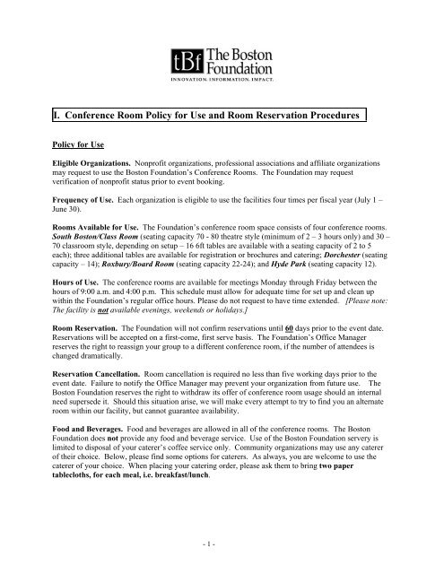 Conference Room Guidelines - The Boston Foundation