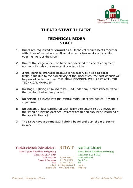 THEATR STIWT THEATRE TECHNICAL RIDER STAGE