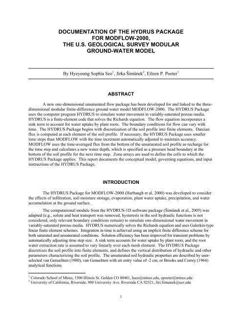 documentation of the hydrus package for modflow - PC-Progress
