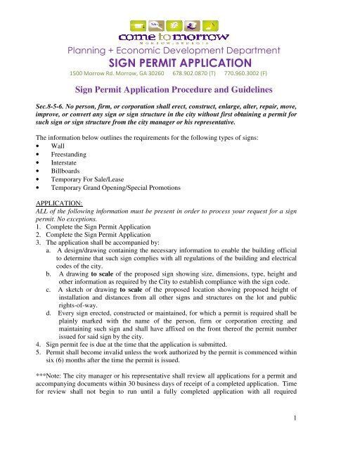 Sign Permit Application Procedure and Guidelines - City of Morrow