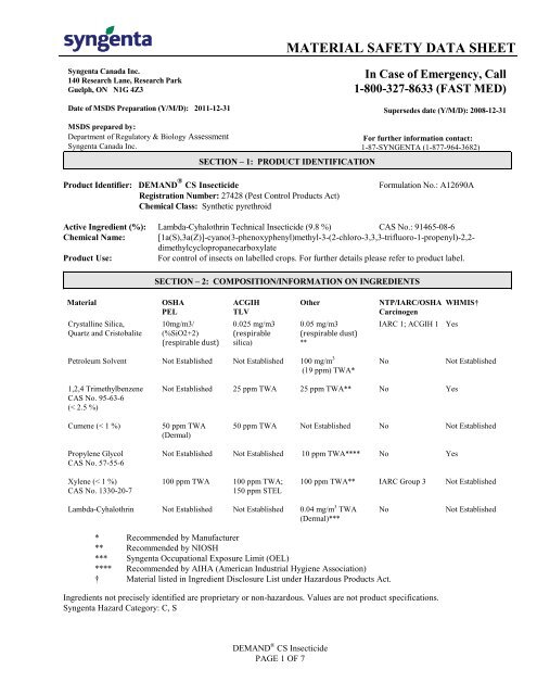 Demand MSDS - Direct Line Sales