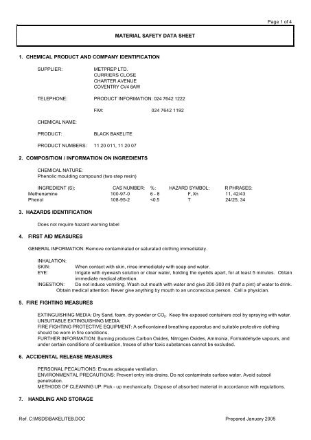 Material Safety Data Sheets - MetPrep Ltd