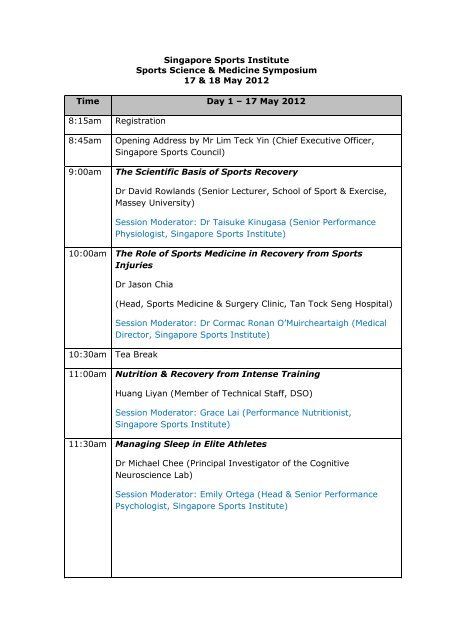 Singapore Sports Institute Sports Science & Medicine Symposium ...