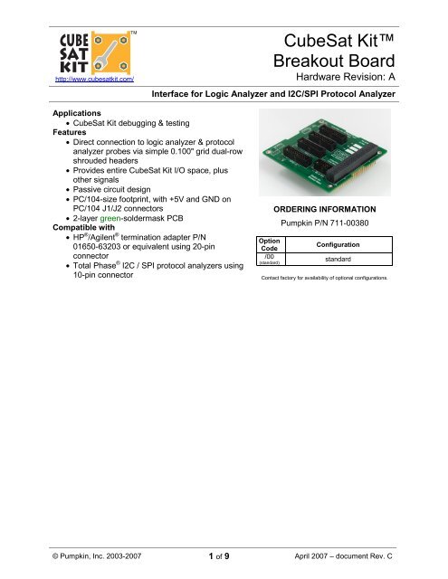Breakout Board Datasheet - CubeSat Kit Home
